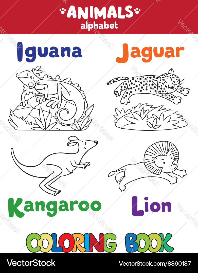 Animals alphabet or abc coloring book Royalty Free Vector