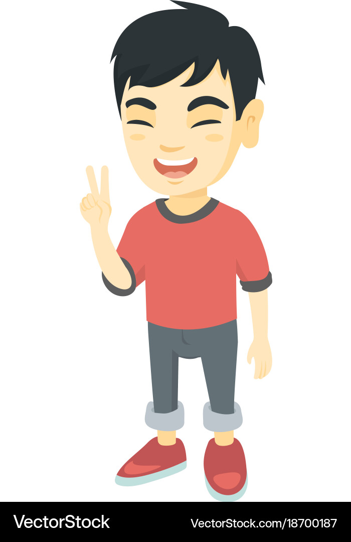 Asian little boy showing victory gesture Vector Image