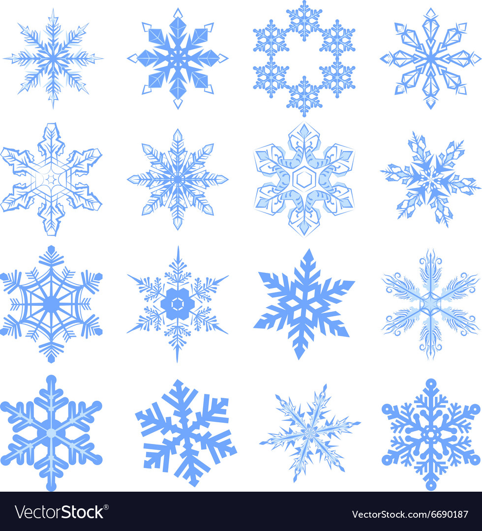 Big set snowflake flake snow Royalty Free Vector Image