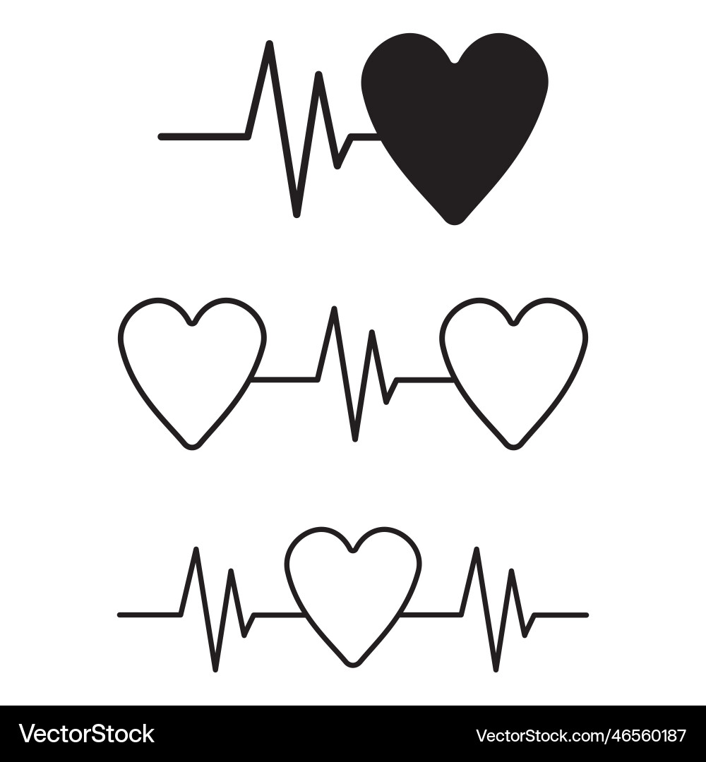 Cardiology emblem set black cardiogram on white Vector Image