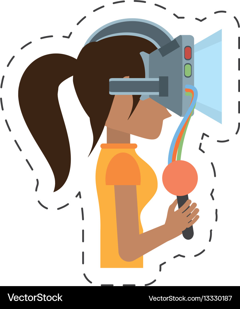 Cartoon girl with vr headset control Royalty Free Vector