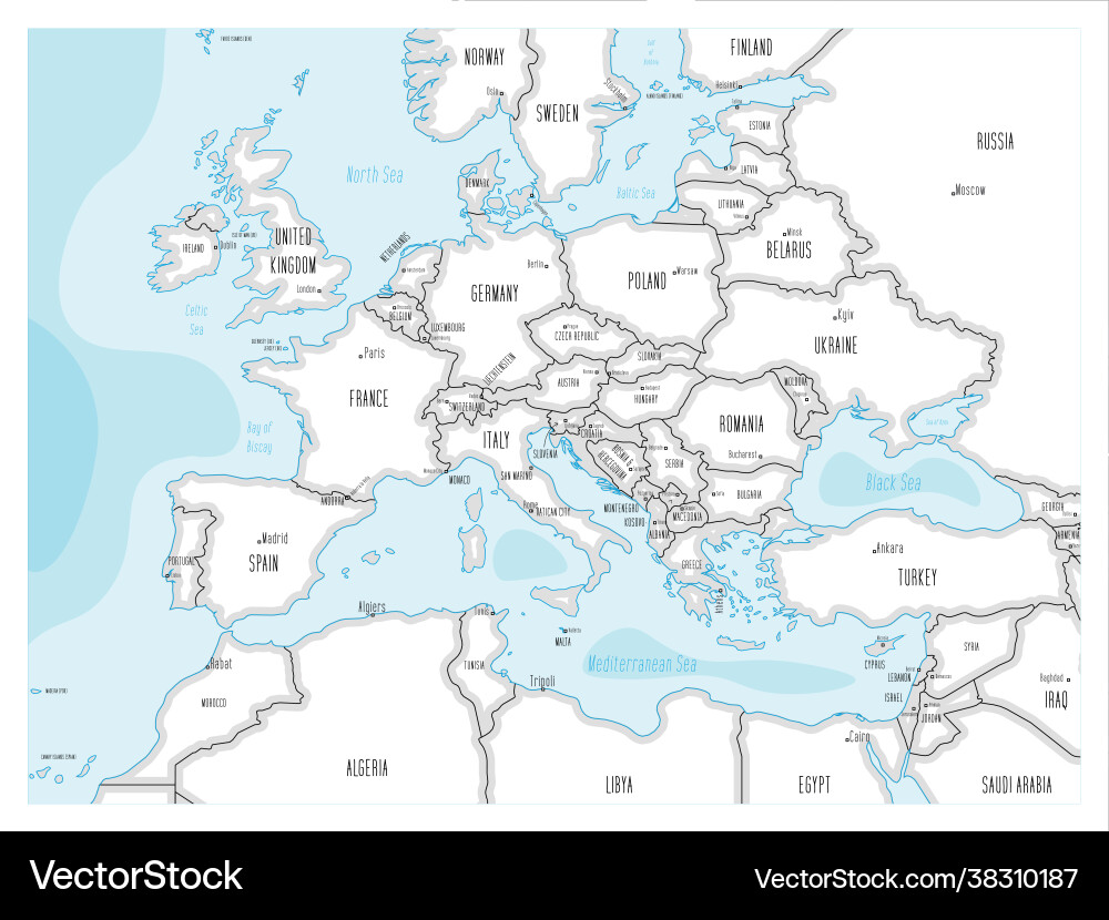 Continental europe map - hand-drawn cartoon style Vector Image