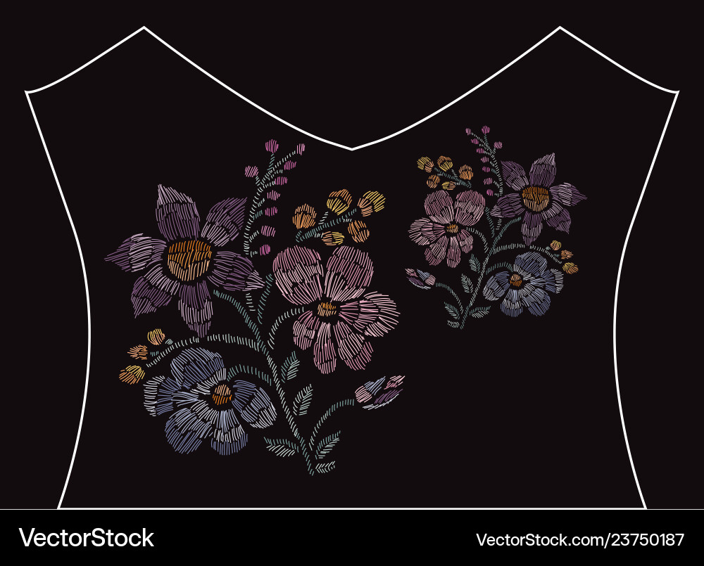 Embroidery floral bouquet Royalty Free Vector Image