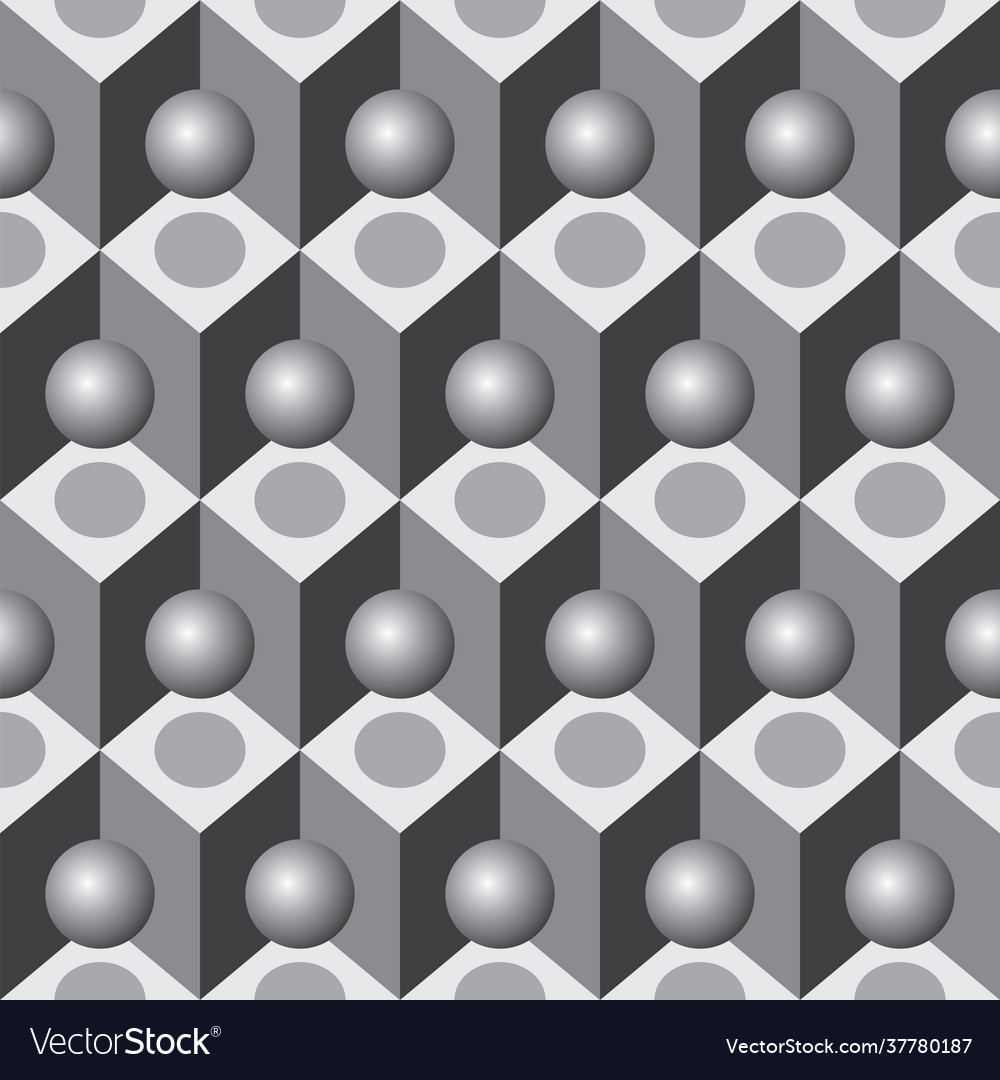 Geometric Seamless Pattern 3d Cubes And Balls Vector Image