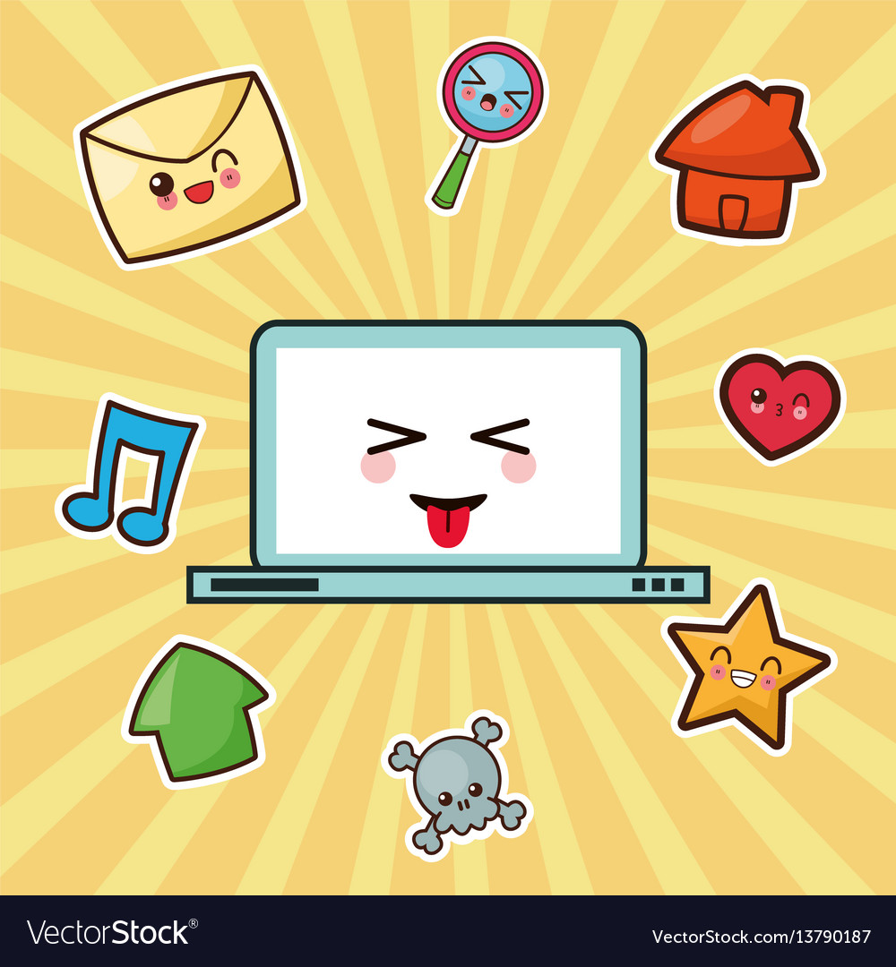 Kawaii computer technology image Royalty Free Vector Image