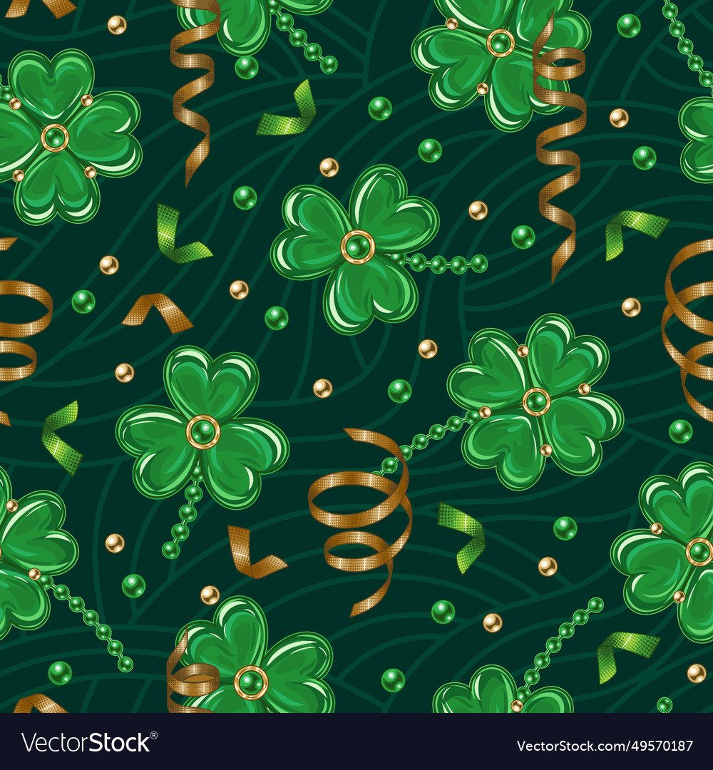 St Patricks Day Pattern With Shamrock Confetti Vector Image