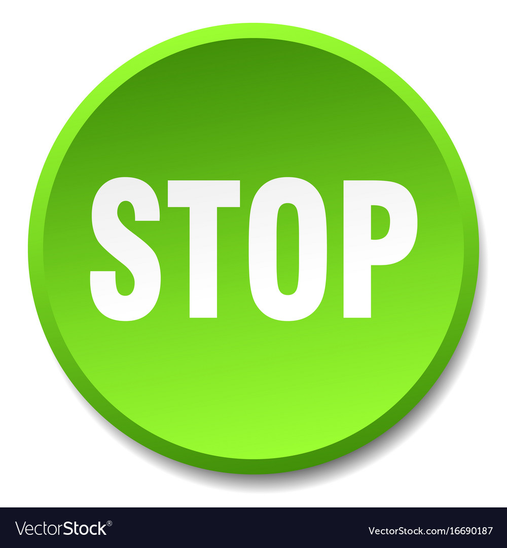 Stop green round flat isolated push button Vector Image