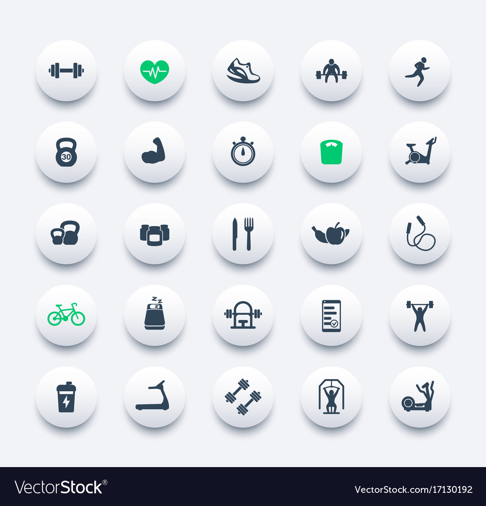 25 fitness icons set of gym workout training Vector Image