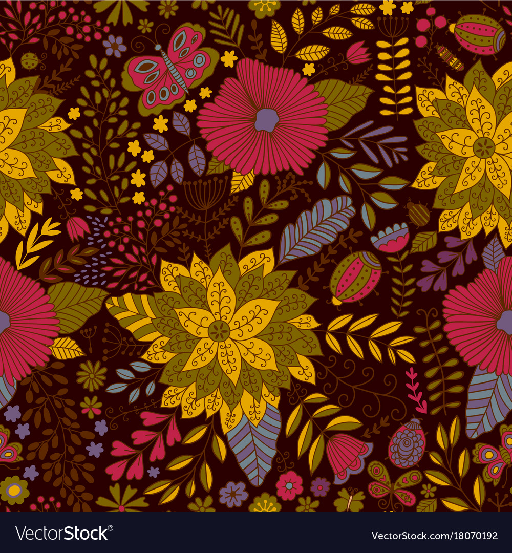 Flower pattern seamless botanic texture Royalty Free Vector