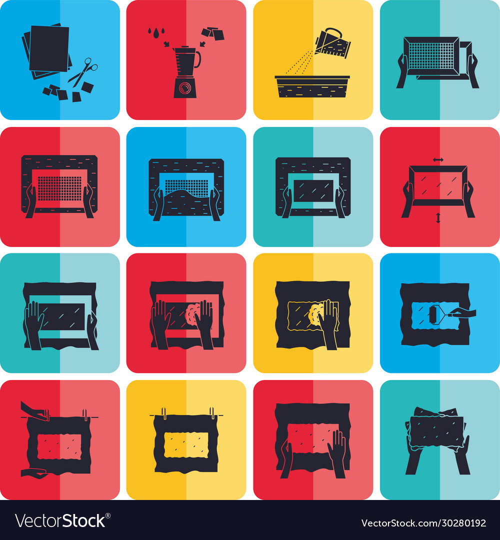 Hand paper making process icon set Royalty Free Vector Image