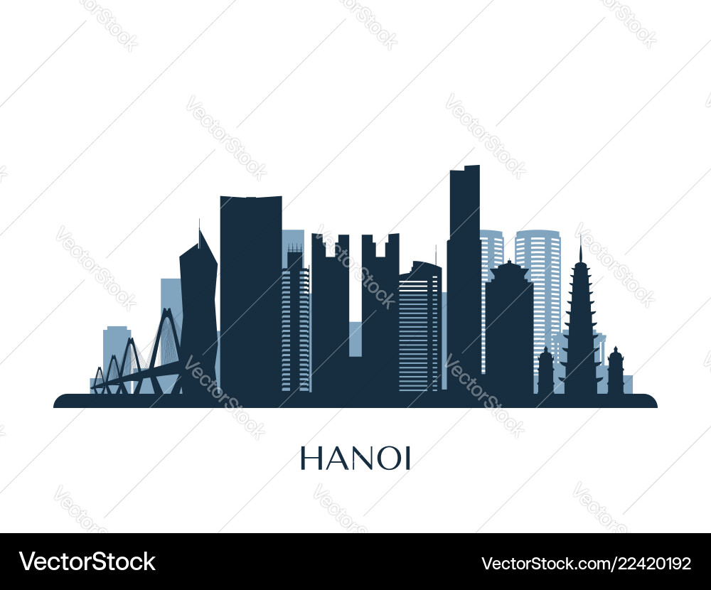 Hanoi skyline monochrome silhouette Royalty Free Vector