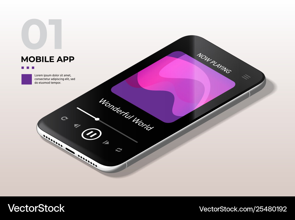 Modern mobile cell phone with audio player ui ux Vector Image