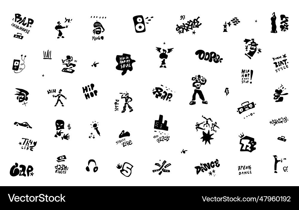Rap music graffiti street style -doodle set Vector Image