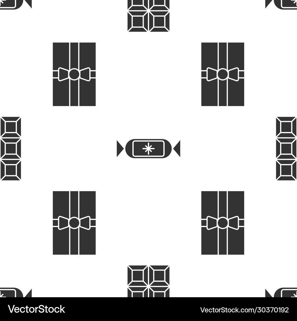 Set chocolate bar candy and gift box on seamless Vector Image