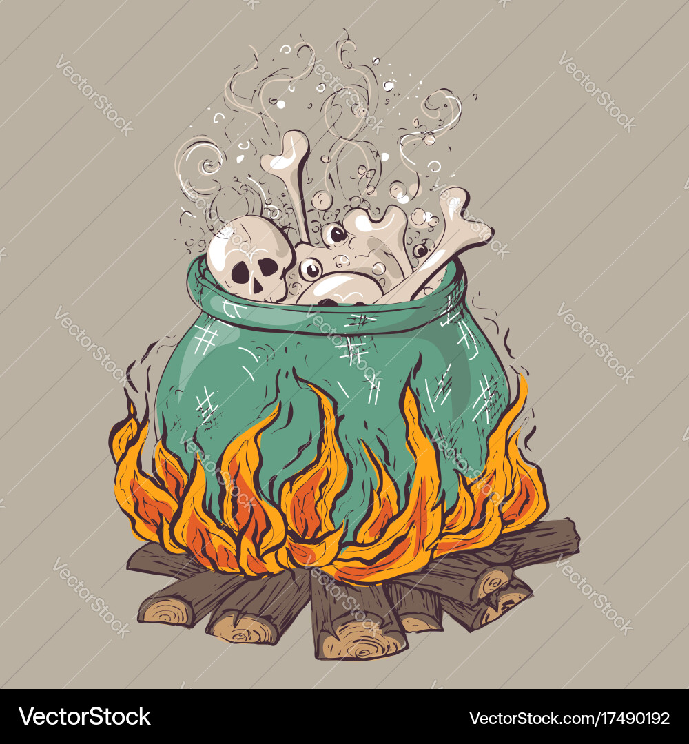 Witch crafting pot halloween card poster Vector Image