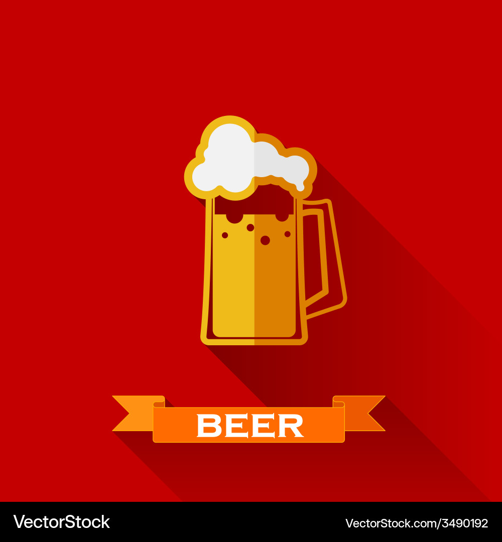 With beer pint icon in flat design style long Vector Image