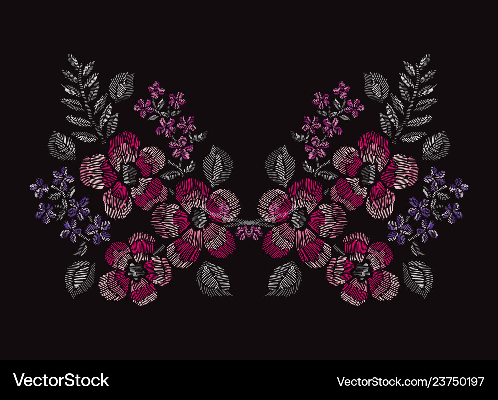 Embroidery floral decoration Royalty Free Vector Image