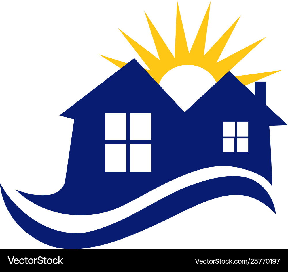 Houses sun and waves logo Royalty Free Vector Image