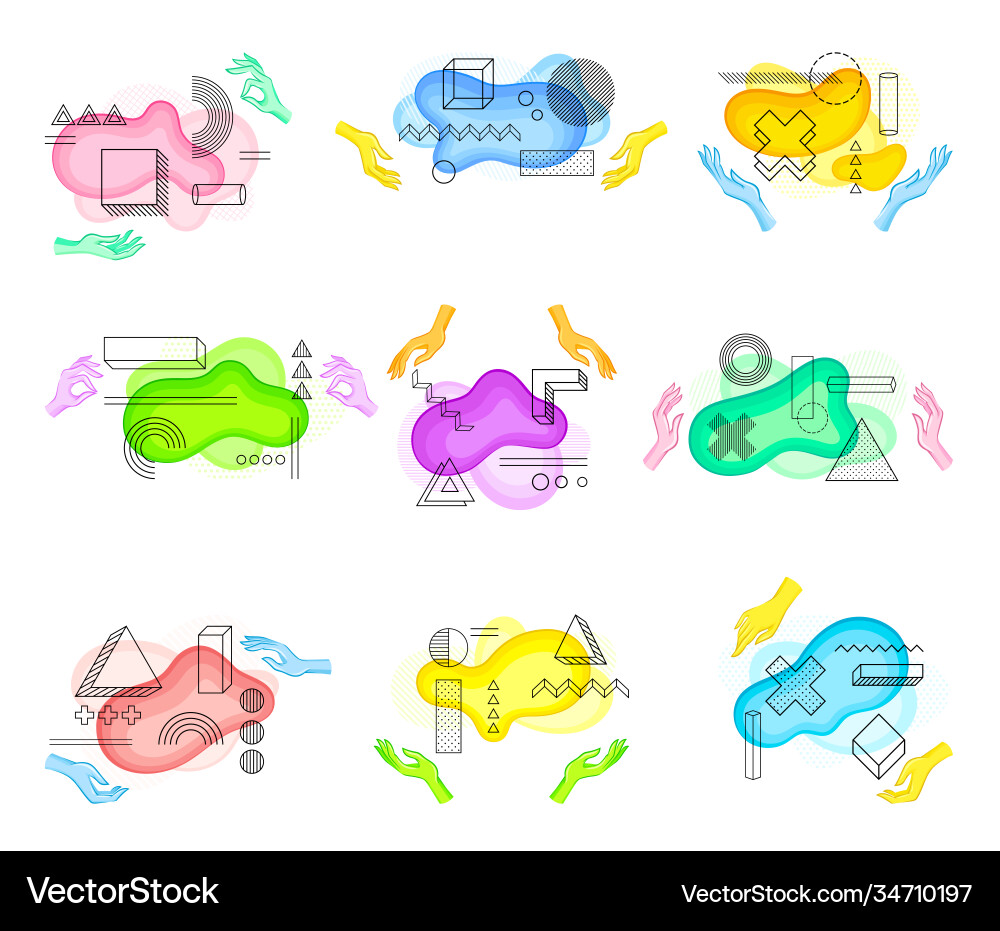 Human hands with colorful abstract shapes Vector Image