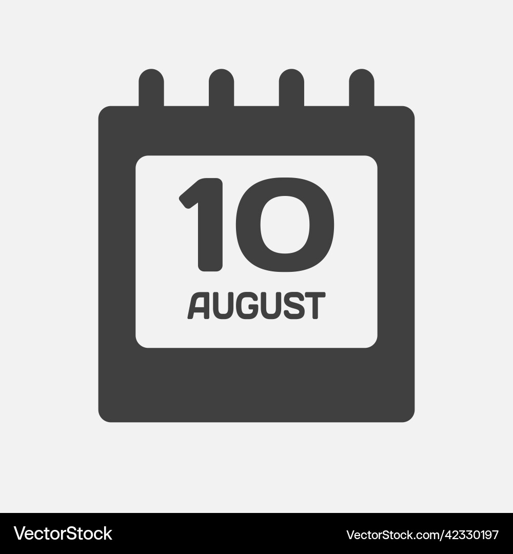 Icon day date 10 august template calendar page Vector Image