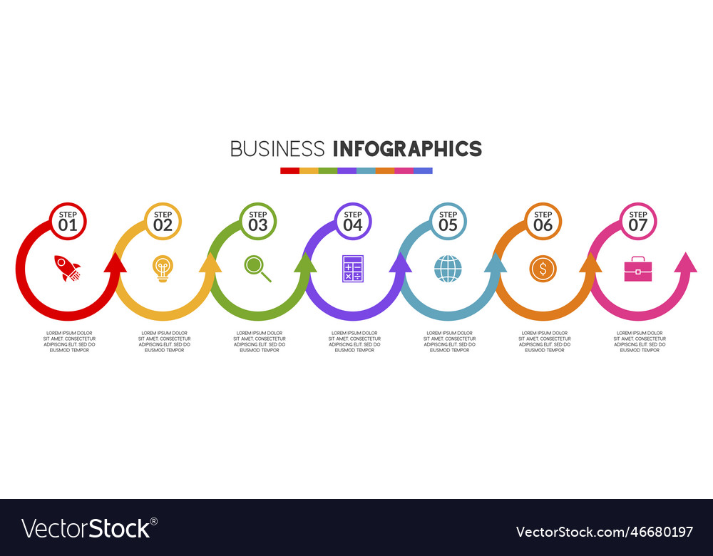 Infographics design template and icons with 7 Vector Image