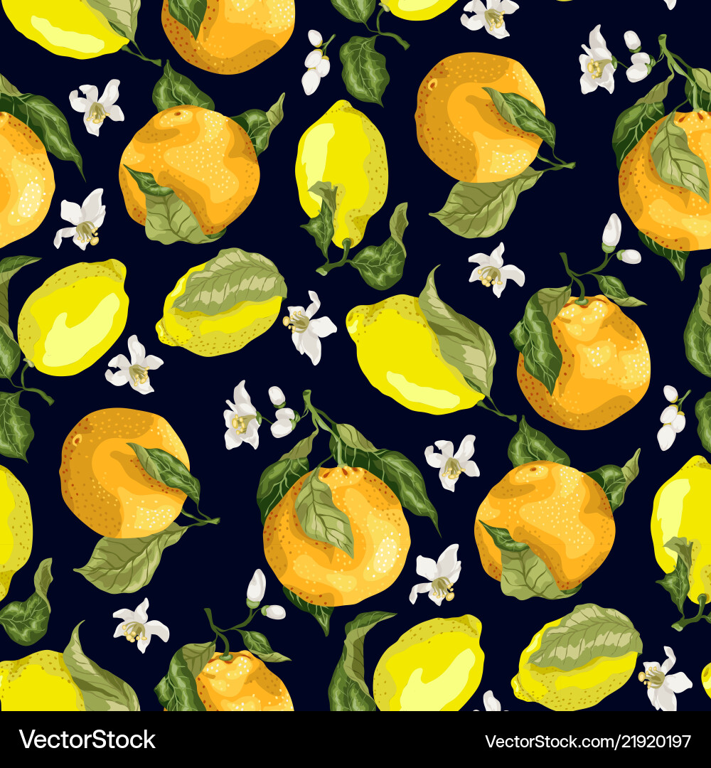 Juicy citrus fruits in a seamless pattern Vector Image