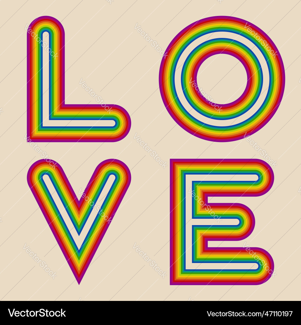 Lettering word love rainbow stripes Royalty Free Vector