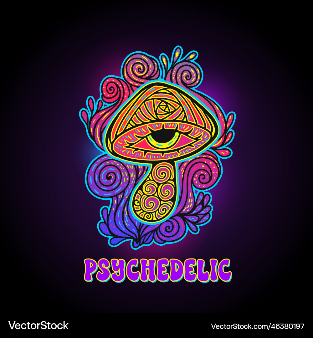 Magic mushrooms psychedelic pattern fluorescent Vector Image