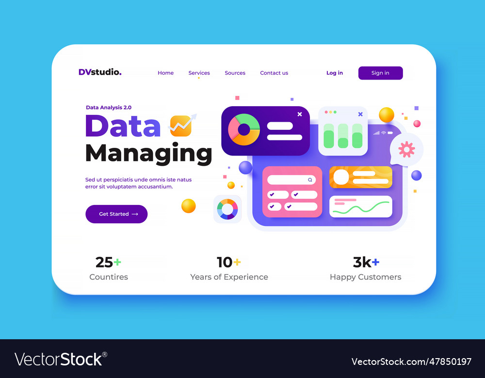 Modern 3d of light landing page data analysis Vector Image