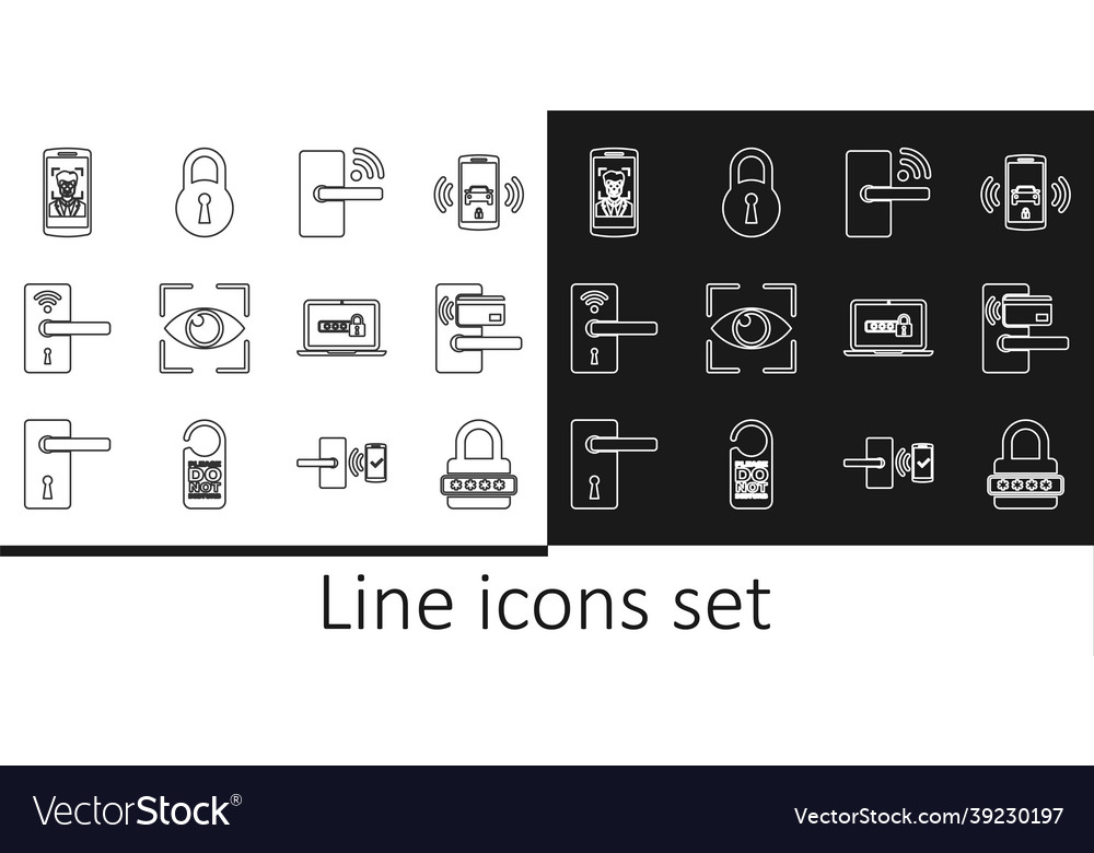 Set Line Password Protection Digital Door Lock Vector Image