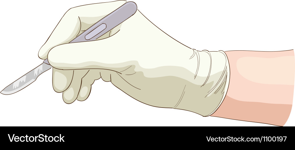 The hand holds a scalpel Royalty Free Vector Image