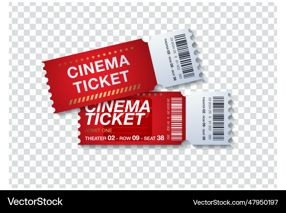 Two cinema tickets isolated on transparent Vector Image