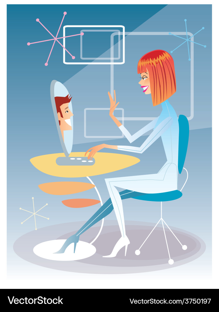 Young woman talking on the computer with the Vector Image