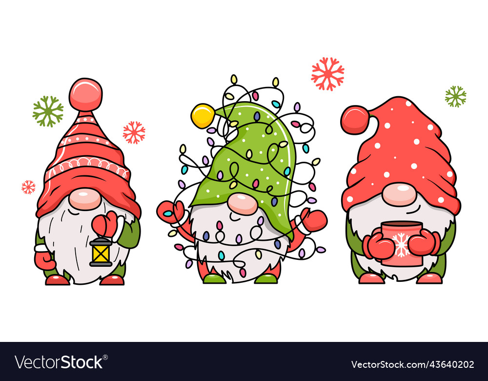 Cute Cartoon Christmas Gnomes With Ts Vector Image