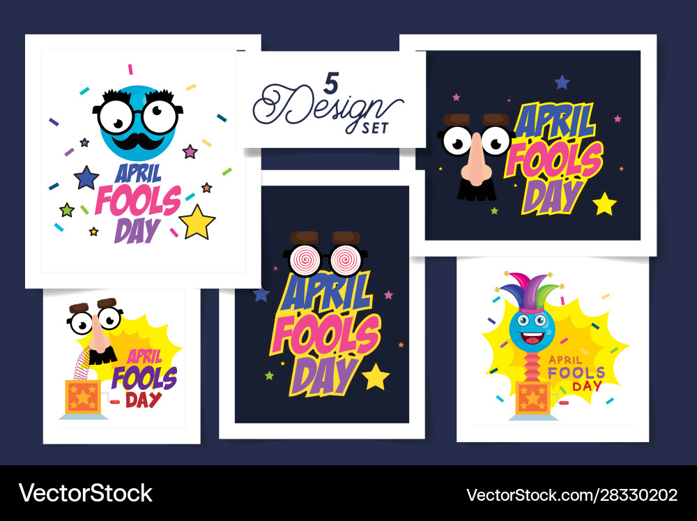 Set five designs april fools day with icons Vector Image
