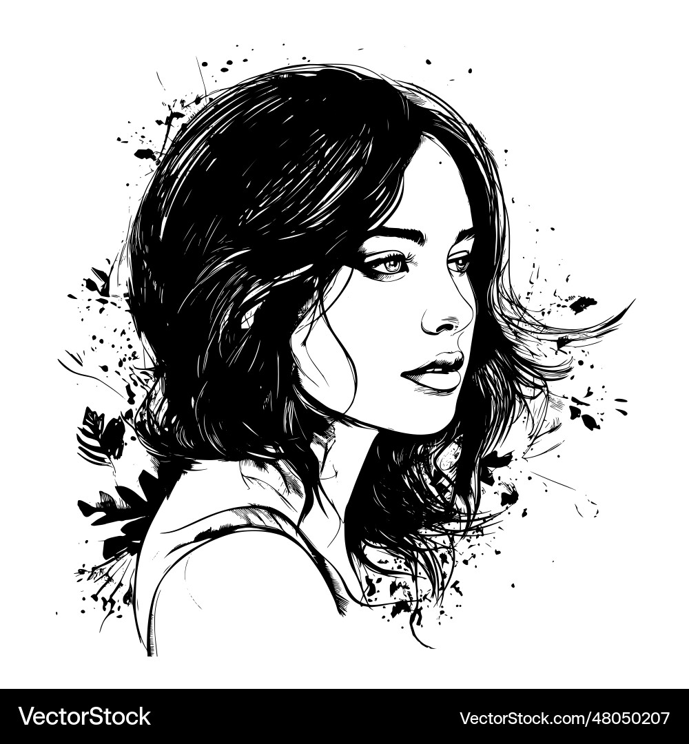 Black and white female portrait Royalty Free Vector Image
