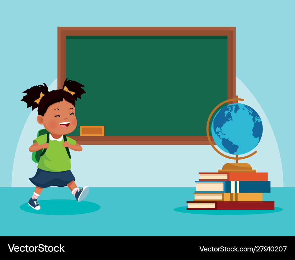 Cartoon girl and school chalkboard stack Vector Image