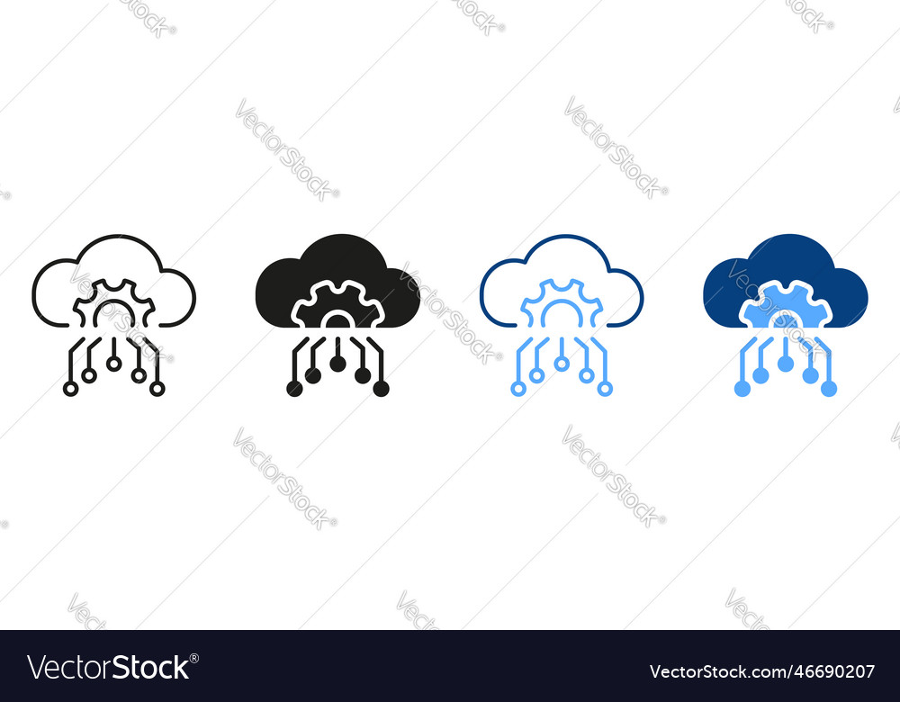 Cloud Server Setting Black And Color Pictogram Vector Image