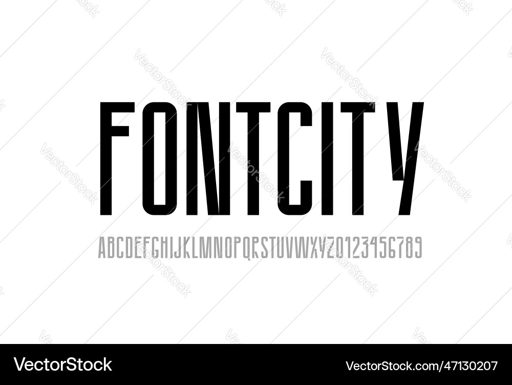 Condensed font long black alphabet high letters Vector Image