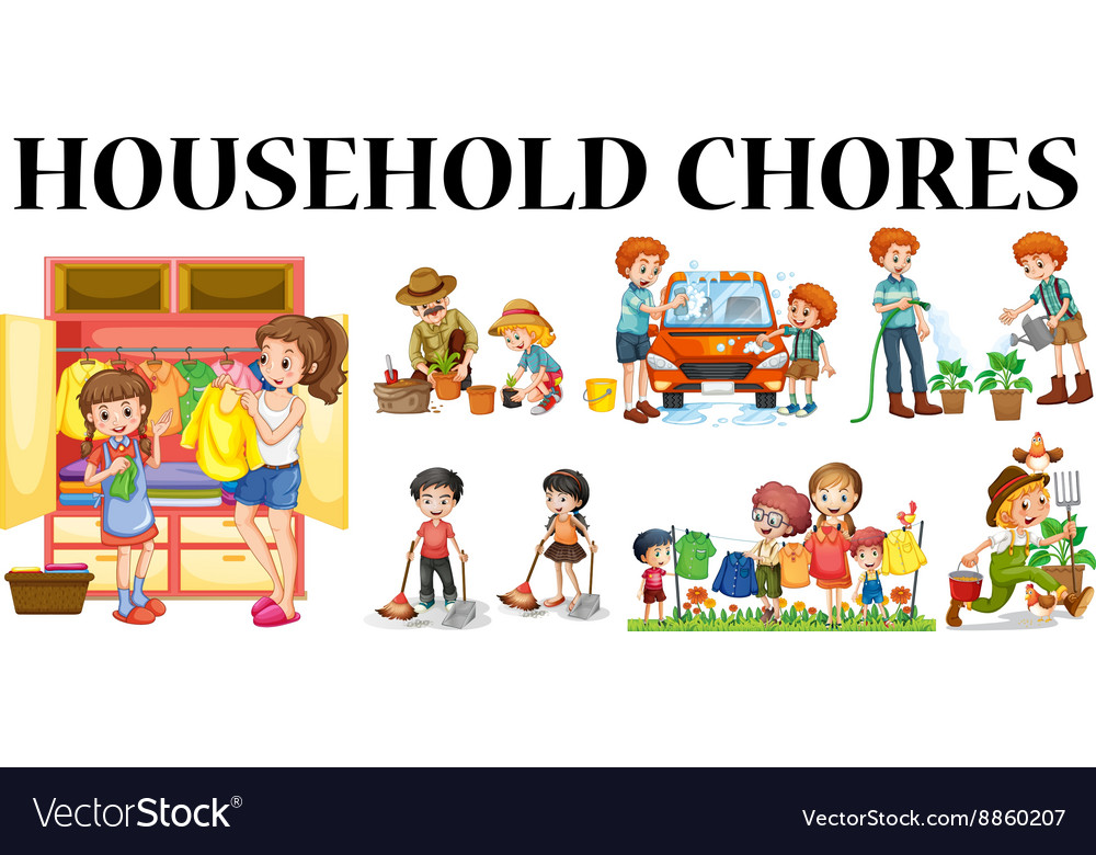 Family members doing different chores Royalty Free Vector Family members doing different chores Royalty Free Vector