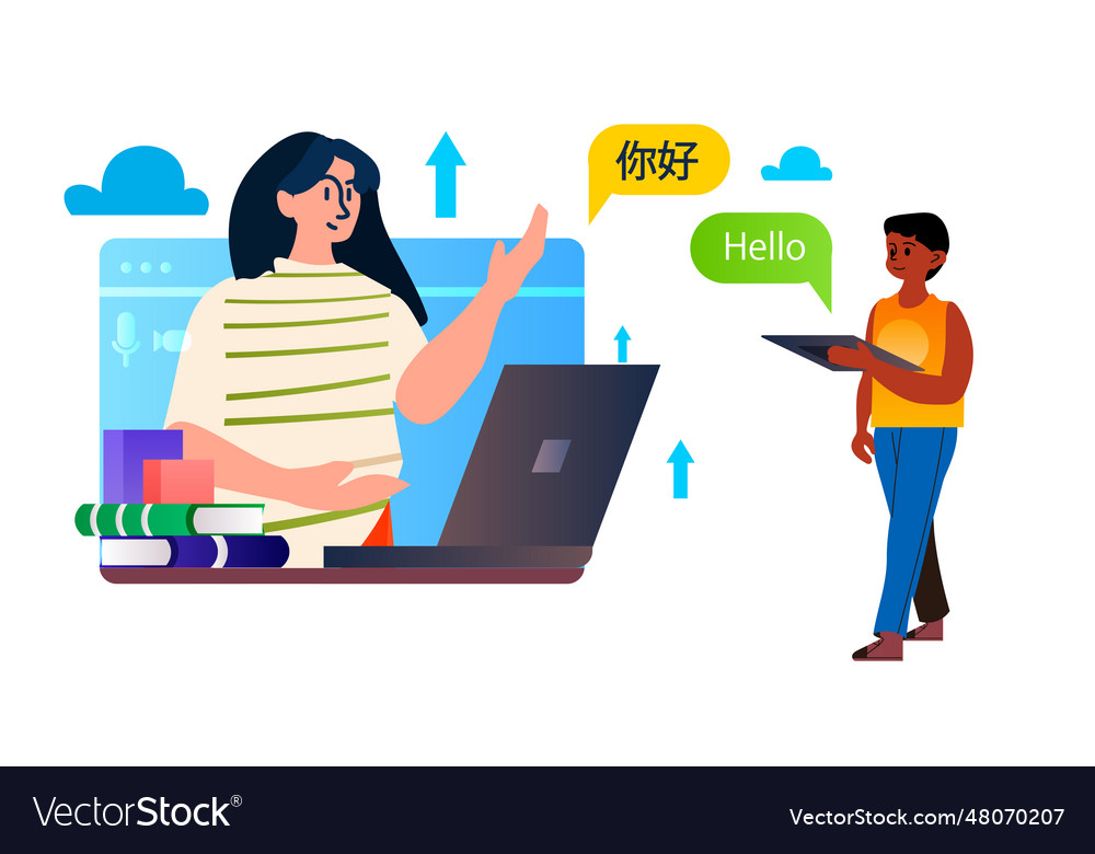 Girl learning language on laptop online education Vector Image