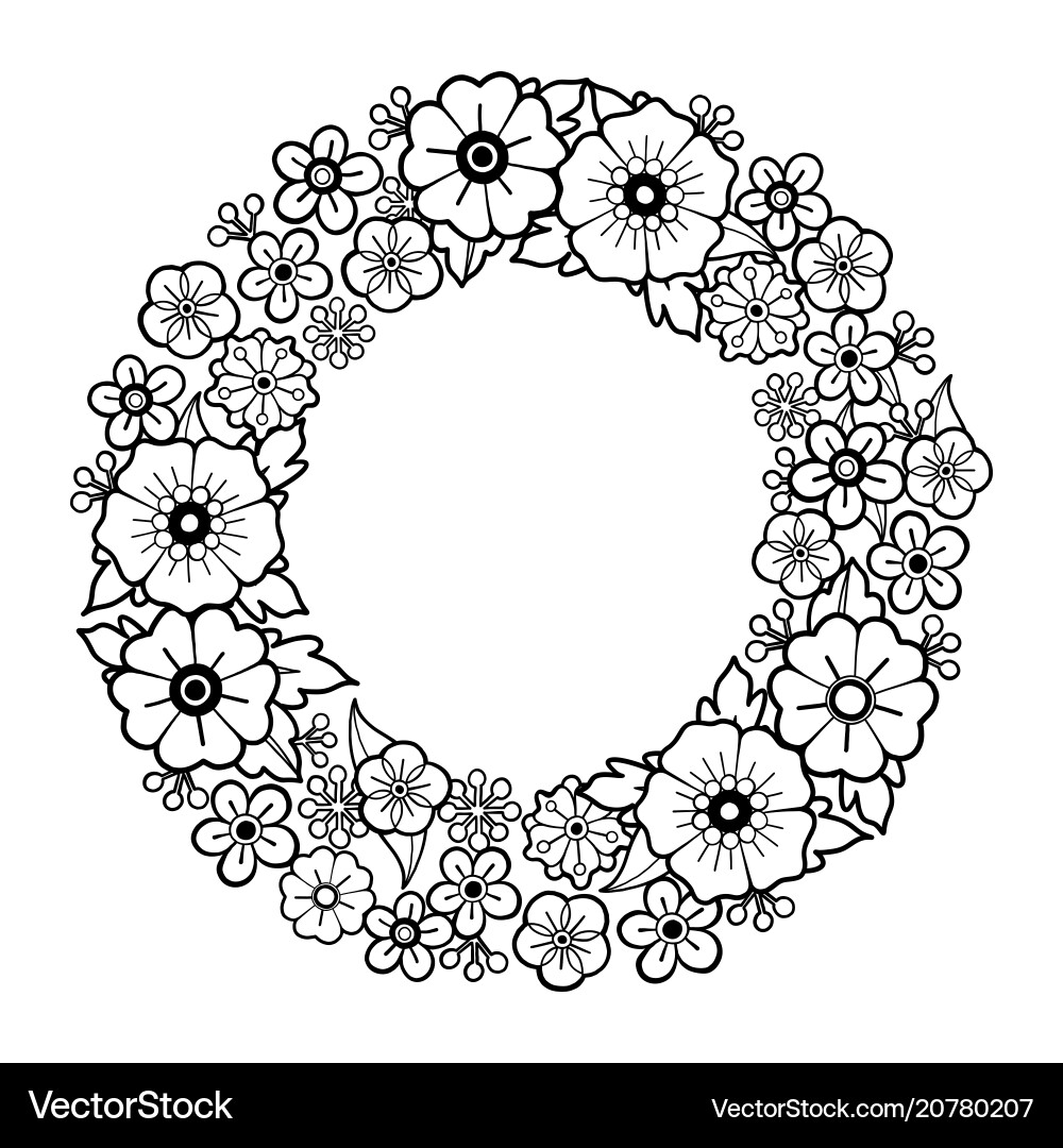 Graphic floral wreath Royalty Free Vector Image