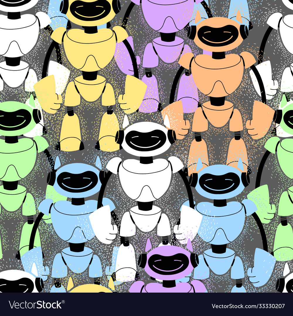Set cute colored robots seamless pattern Vector Image