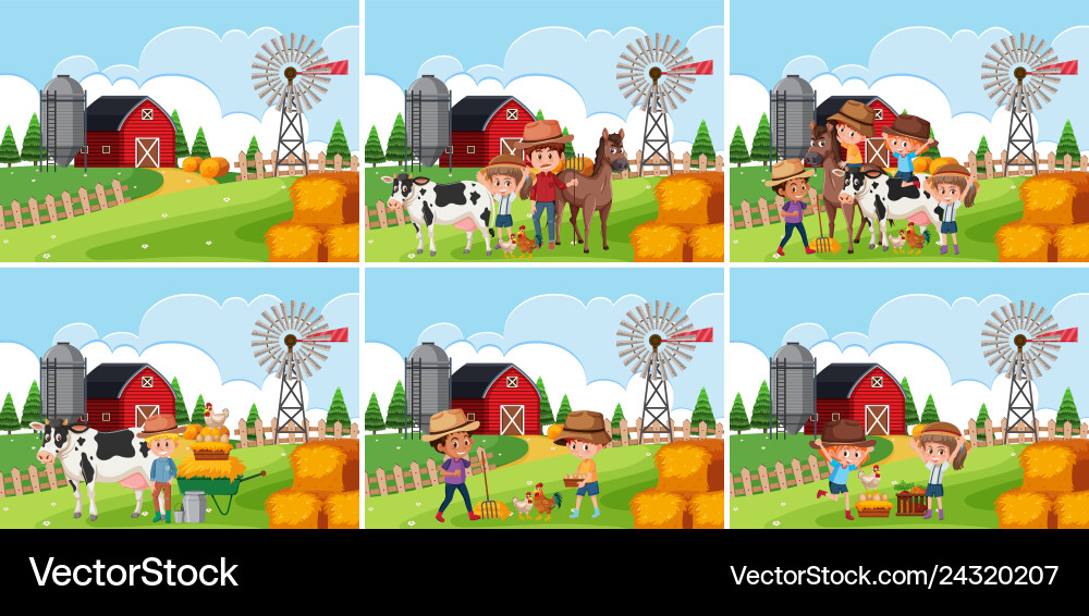 Set of farmland scene Royalty Free Vector Image