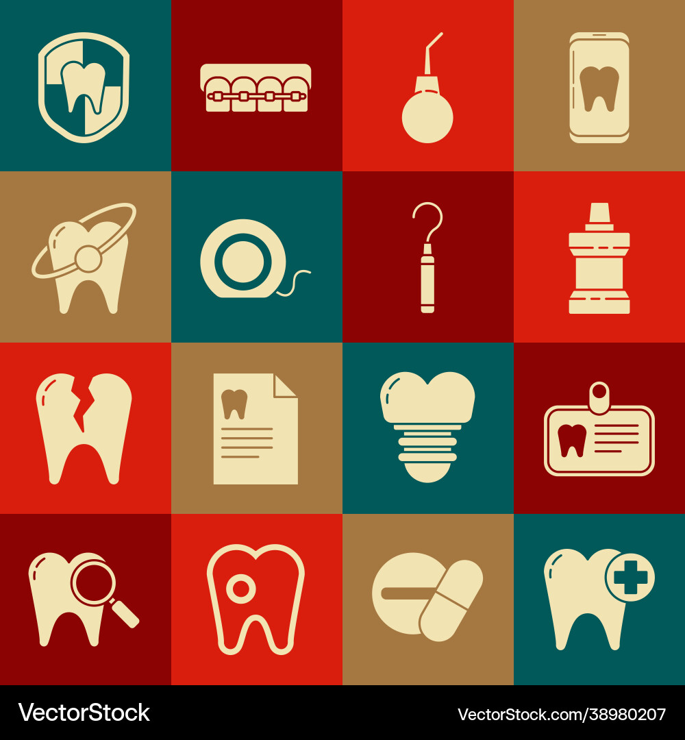 Set tooth id card with tooth mouthwash plastic Vector Image