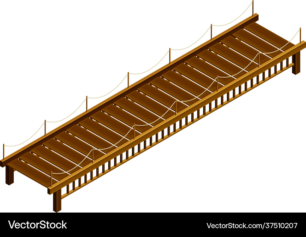 Straight wooden bridge with balustrade railing Vector Image