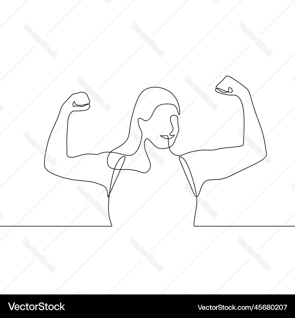 Strong women raising her hands up continuous one Vector Image