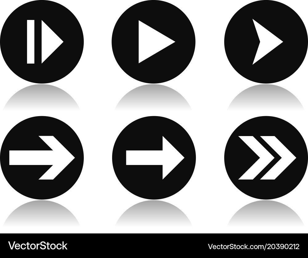 Arrow icons round black icons with reflection Vector Image