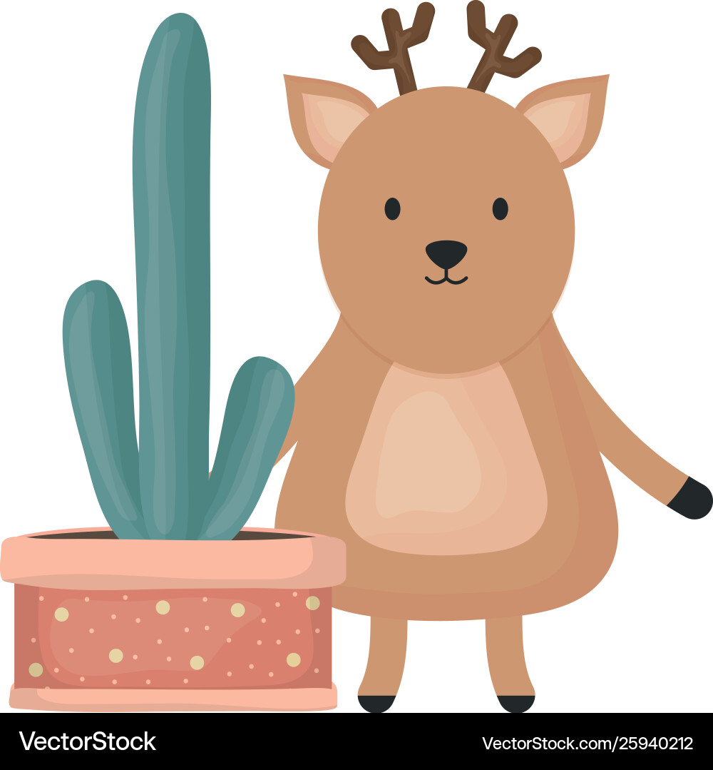 Cute deer with exotic cactus in ceramic pot Vector Image