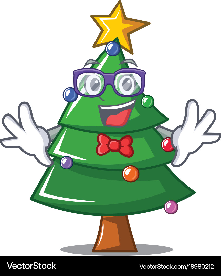 Geek christmas tree character cartoon Royalty Free Vector